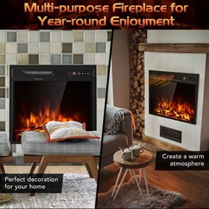 COSTWAY 18-Inch Electric Fireplace Inserts, 1500W Freestanding Recessed Fireplace Heater with Remote Control, Adjustable Flame Effect and Temperature, 9H Timer, Electric Fireplaces for Home Indoor Use