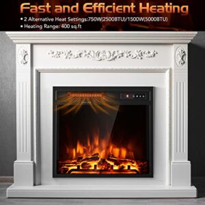 COSTWAY 18-Inch Electric Fireplace Inserts, 1500W Freestanding Recessed Fireplace Heater with Remote Control, Adjustable Flame Effect and Temperature, 9H Timer, Electric Fireplaces for Home Indoor Use