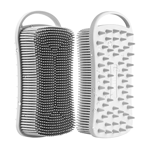 Exfoliating Silicone Body Scrubber, Hair Scalp Massager, 2 in 1 Bath and Shampoo Brush for Men, Women,Baby Sensitive Skin Care, Easy to Clean, Lather Nicely, More Hygienic 1 Pack (Gray)