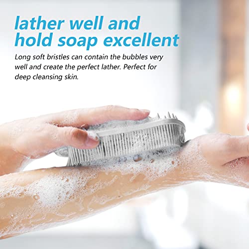 Exfoliating Silicone Body Scrubber, Hair Scalp Massager, 2 in 1 Bath and Shampoo Brush for Men, Women,Baby Sensitive Skin Care, Easy to Clean, Lather Nicely, More Hygienic 1 Pack (Gray)