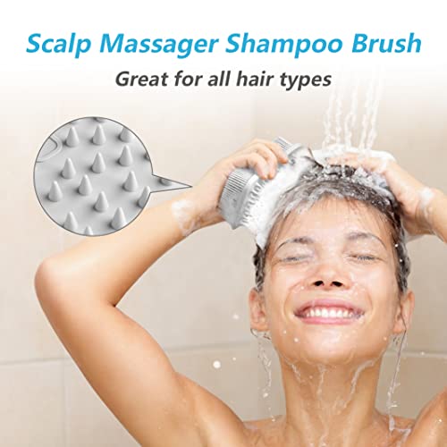 Exfoliating Silicone Body Scrubber, Hair Scalp Massager, 2 in 1 Bath and Shampoo Brush for Men, Women,Baby Sensitive Skin Care, Easy to Clean, Lather Nicely, More Hygienic 1 Pack (Gray)