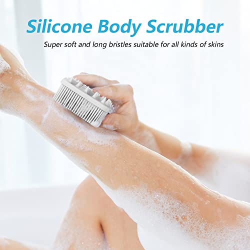 Exfoliating Silicone Body Scrubber, Hair Scalp Massager, 2 in 1 Bath and Shampoo Brush for Men, Women,Baby Sensitive Skin Care, Easy to Clean, Lather Nicely, More Hygienic 1 Pack (Gray)