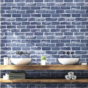 Timeet Blue Brick Wallpaper Peel and Stick Wallpaper 17.7" x 118.11" Self-Adhesive Removable Brick Textured Wallpaper Waterproof Backplash Living Room Wall Decor