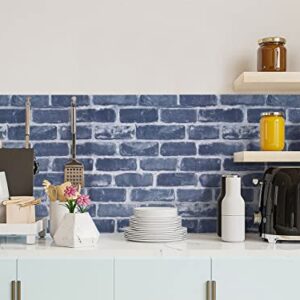 Timeet Blue Brick Wallpaper Peel and Stick Wallpaper 17.7" x 118.11" Self-Adhesive Removable Brick Textured Wallpaper Waterproof Backplash Living Room Wall Decor