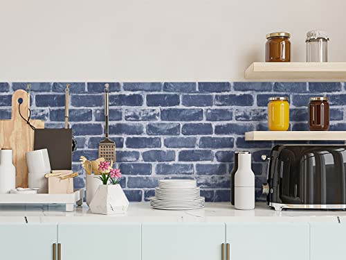 Timeet Blue Brick Wallpaper Peel and Stick Wallpaper 17.7" x 118.11" Self-Adhesive Removable Brick Textured Wallpaper Waterproof Backplash Living Room Wall Decor