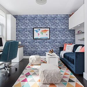 Timeet Blue Brick Wallpaper Peel and Stick Wallpaper 17.7" x 118.11" Self-Adhesive Removable Brick Textured Wallpaper Waterproof Backplash Living Room Wall Decor