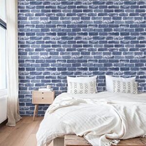 Timeet Blue Brick Wallpaper Peel and Stick Wallpaper 17.7" x 118.11" Self-Adhesive Removable Brick Textured Wallpaper Waterproof Backplash Living Room Wall Decor