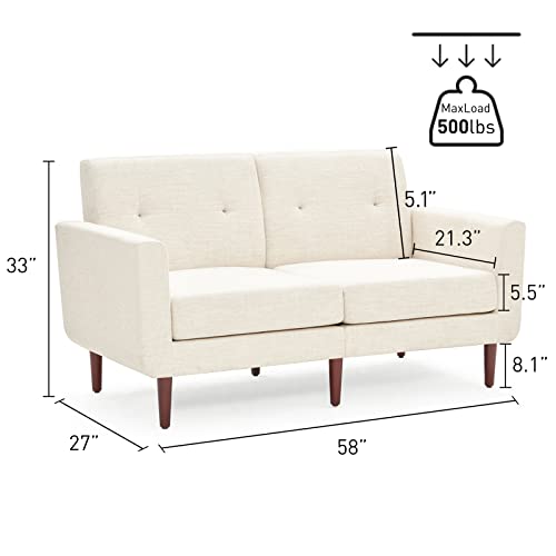 HUIMO 58” Loveseat, Modern Small Couch with Button Tufted Upholstered Fabric, Love Seat Couches for Living Room, Cream Love Seats Furniture for Bedroom, Office, Small Space, Small Apartment (Ivory)