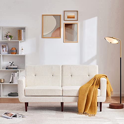 HUIMO 58” Loveseat, Modern Small Couch with Button Tufted Upholstered Fabric, Love Seat Couches for Living Room, Cream Love Seats Furniture for Bedroom, Office, Small Space, Small Apartment (Ivory)