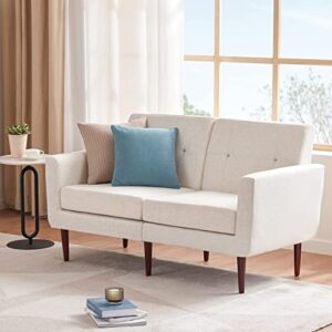 HUIMO 58” Loveseat, Modern Small Couch with Button Tufted Upholstered Fabric, Love Seat Couches for Living Room, Cream Love Seats Furniture for Bedroom, Office, Small Space, Small Apartment (Ivory)