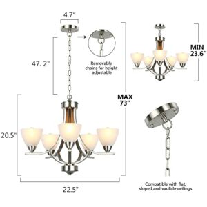 Derksic 5-Light Modern Chandelier Contemporary Chandeliers with Alabaster Glass Shade Dining Room Light Fixtures for Living Room Bedroom Bathroom, Brushed Nickel