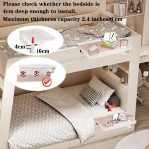 TKERIH Bedside Shelf, Bunk Bed Shelf Organizer for Top Bunk Dorm Clip On Nightstand with Cup Holder Hooks Hanging Cup Plastic Bedside Shelf Tray for Kids for Bed College Dorm Room Essentials