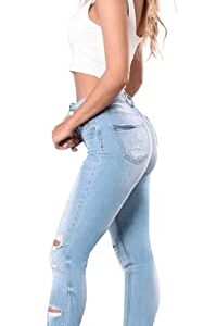 KDF Women's High Waisted Jeans for Women Distressed Ripped Jeans Slim Fit Butt Lifting Skinny Stretch Jeans Denim Pants