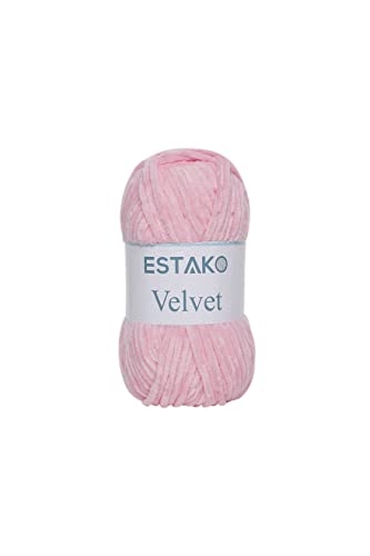 Estako Velvet Chenille Blanket amigurumi Yarn for Crocheting and Knitting Super Bulky 100 gr (132 yds) (1310 - Baby Pink)