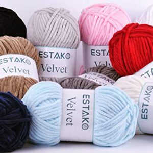 Estako Velvet Chenille Blanket amigurumi Yarn for Crocheting and Knitting Super Bulky 100 gr (132 yds) (1310 - Baby Pink)