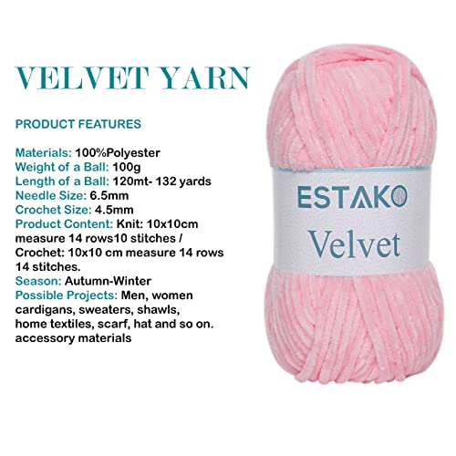 Estako Velvet Chenille Blanket amigurumi Yarn for Crocheting and Knitting Super Bulky 100 gr (132 yds) (1310 - Baby Pink)