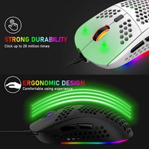 One 2 Mini 60% Wired Gaming Keyboard and Mouse Combo,Wired Chroma RGB Backlit+6400DPI Honeycomb Lightweight Mouse，Compact Anti-Ghosting Metal Panel WaterProof for PC Mac PS4 PS5 (White/Red Switch)