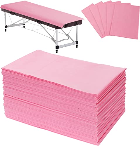 50Pcs Disposable Bed Sheets Massage Table Sheet Waterproof Bed Cover Non-Woven Fabric for Spa Beauty Salon Hotels 31"X 71", Pink