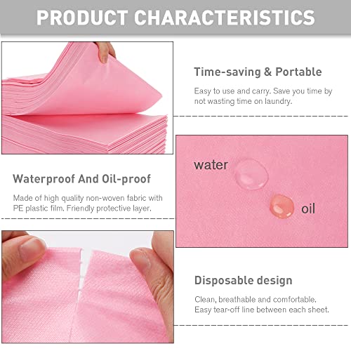 50Pcs Disposable Bed Sheets Massage Table Sheet Waterproof Bed Cover Non-Woven Fabric for Spa Beauty Salon Hotels 31"X 71", Pink