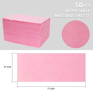 50Pcs Disposable Bed Sheets Massage Table Sheet Waterproof Bed Cover Non-Woven Fabric for Spa Beauty Salon Hotels 31"X 71", Pink