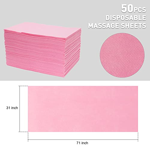 50Pcs Disposable Bed Sheets Massage Table Sheet Waterproof Bed Cover Non-Woven Fabric for Spa Beauty Salon Hotels 31"X 71", Pink