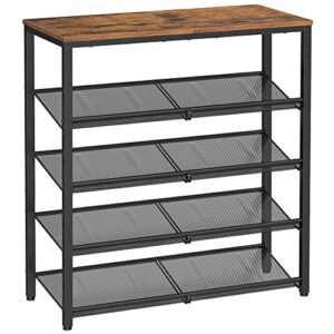 vasagle shoe rack for entryway, 5 tier shoe storage shelves, 16-20 pairs shoe organizer, with sturdy wooden top and steel frame, free standing, industrial, rustic brown and black ulbs038b01