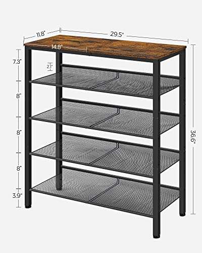 VASAGLE Shoe Rack for Entryway, 5 Tier Shoe Storage Shelves, 16-20 Pairs Shoe Organizer, with Sturdy Wooden Top and Steel Frame, Free Standing, Industrial, Rustic Brown and Black ULBS038B01