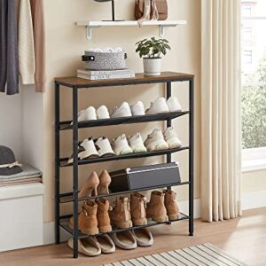 VASAGLE Shoe Rack for Entryway, 5 Tier Shoe Storage Shelves, 16-20 Pairs Shoe Organizer, with Sturdy Wooden Top and Steel Frame, Free Standing, Industrial, Rustic Brown and Black ULBS038B01