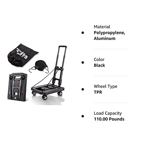 GtIiFmTe Folding Hand Truck, Lightweight Hand Truck Dolly Foldable,Luggage cart with 4 Rotate Wheels, Utility Cart with Adjustable Handle,Collapsible Dolly for Moving Travel Shopping Airport Office