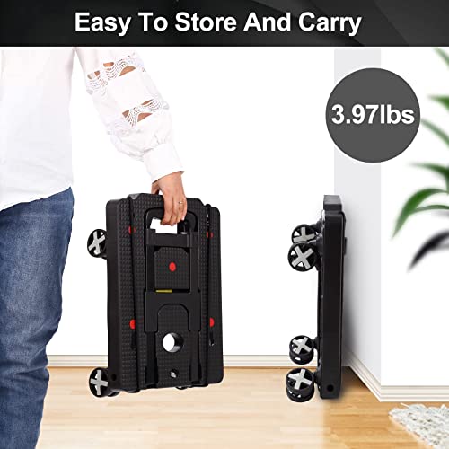 GtIiFmTe Folding Hand Truck, Lightweight Hand Truck Dolly Foldable,Luggage cart with 4 Rotate Wheels, Utility Cart with Adjustable Handle,Collapsible Dolly for Moving Travel Shopping Airport Office