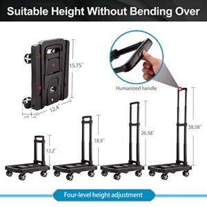 GtIiFmTe Folding Hand Truck, Lightweight Hand Truck Dolly Foldable,Luggage cart with 4 Rotate Wheels, Utility Cart with Adjustable Handle,Collapsible Dolly for Moving Travel Shopping Airport Office