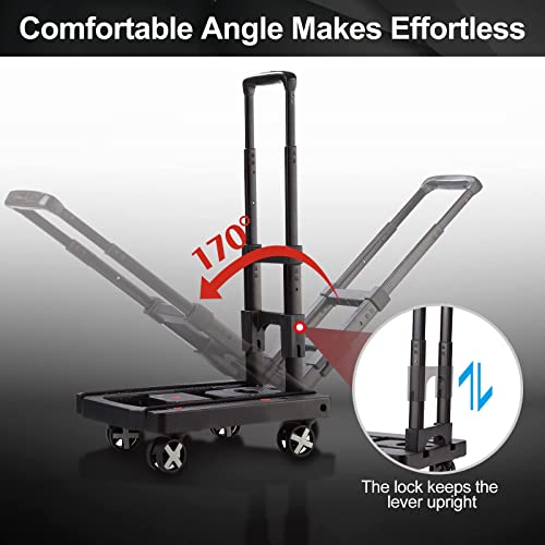 GtIiFmTe Folding Hand Truck, Lightweight Hand Truck Dolly Foldable,Luggage cart with 4 Rotate Wheels, Utility Cart with Adjustable Handle,Collapsible Dolly for Moving Travel Shopping Airport Office