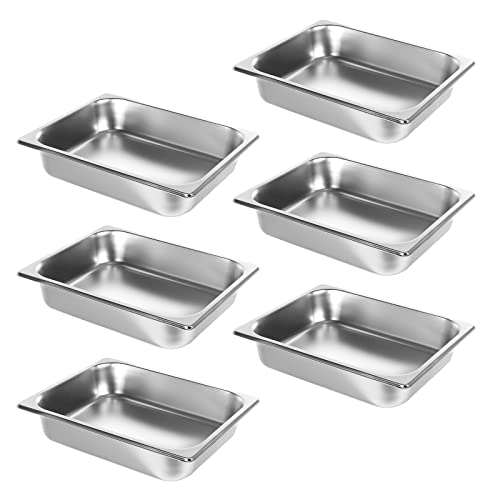 WantJoin 1/2 Half Size Steam Table Pans, 6-Pack 2.5 Inch Deep Restaurant Steam Table Pans Commercial, Hotel Pan Made of 201 Gauge Stainless Steel