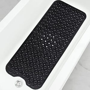 linoows bathtub and shower mats, extra long non-slip bath mat 39 x 16 inch, machine washable bath tub mat with suction cups & drain holes for bathroom, black