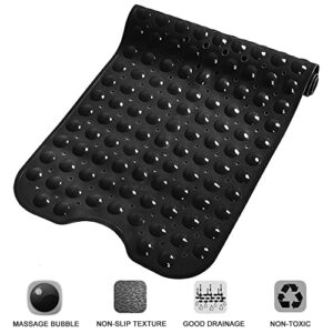 Linoows Bathtub and Shower Mats, Extra Long Non-Slip Bath Mat 39 x 16 Inch, Machine Washable Bath Tub Mat with Suction Cups & Drain Holes for Bathroom, Black