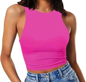 artfish women's sleeveless cropped shirts high neck stretchy fitted basic crop tank top (hot pink, xs)