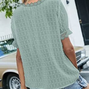 Dokotoo Women's Summer Lace V-Neck Flowy Short Sleeve Casual Loose Tunic Top - Light Green, L