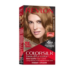 revlon colorsilk beautiful color permanent hair color, long-lasting high-definition color, shine & silky softness with 100% gray coverage, ammonia free, 057 lightest golden brown, 1 pack