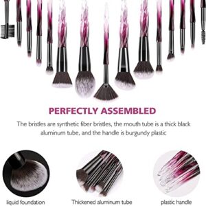 DUAIU Makeup Brushes 15pcs Premium Synthetic Bristles Crystal Handle Set Kabuki Foundation Brush Face Lip Eye Makeup Brush Sets Professional with Starry Gift Box（Purple)