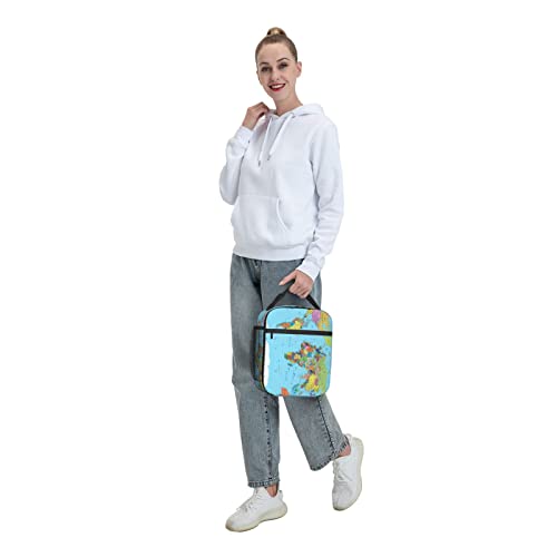 Hcokrzt Lunch Box Reusable Insulation Lunch Bag World Map Ice Packs Containers Tote Handbag For Women Men Teens Girls