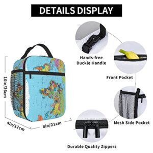 Hcokrzt Lunch Box Reusable Insulation Lunch Bag World Map Ice Packs Containers Tote Handbag For Women Men Teens Girls