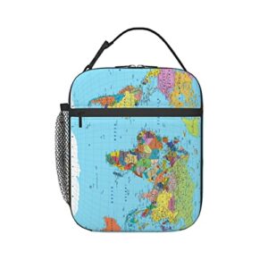 Hcokrzt Lunch Box Reusable Insulation Lunch Bag World Map Ice Packs Containers Tote Handbag For Women Men Teens Girls