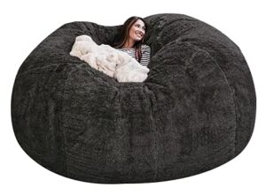 6ft giant fur bean bag chair for adult （no filler） furniture big round soft fluffy faux fur beanbag lazy sofa bed cover(it was only a cover, not a full bean bag) faux fur beanbag lazy sofa bed cover