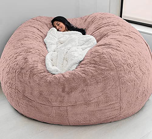 5FT Giant Fur Bean Bag Chair for Adult Living Room Furniture Big Round Soft Fluffy Faux Fur BeanBag Lazy Sofa Cover (it was only a Cover, not a Full Bean Bag)