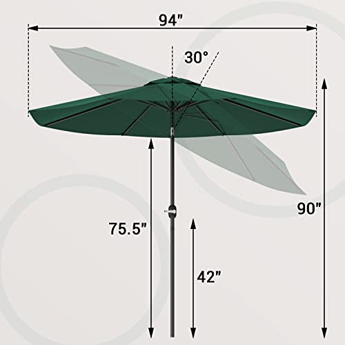 Greesum Patio Umbrella, Outdoor Market Table Parasol with Push Button Tilt, Crank and 8 Sturdy Ribs for Garden, Lawn Backyard & Pool, Green