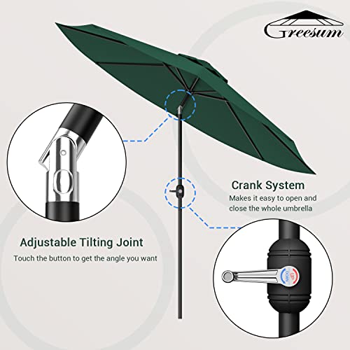 Greesum Patio Umbrella, Outdoor Market Table Parasol with Push Button Tilt, Crank and 8 Sturdy Ribs for Garden, Lawn Backyard & Pool, Green