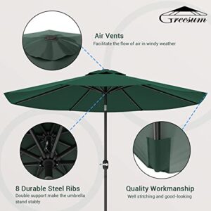 Greesum Patio Umbrella, Outdoor Market Table Parasol with Push Button Tilt, Crank and 8 Sturdy Ribs for Garden, Lawn Backyard & Pool, Green