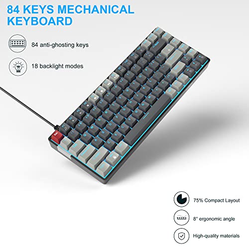 MageGee 75% Mechanical Keyboard, Wired Gaming Keyboard with Blue Switches and Ice Blue Backlit Small Compact 75 Percent Keyboard Mechanical, Portable Gaming Keyboard Gamer for PC, MAC(Grey Black)