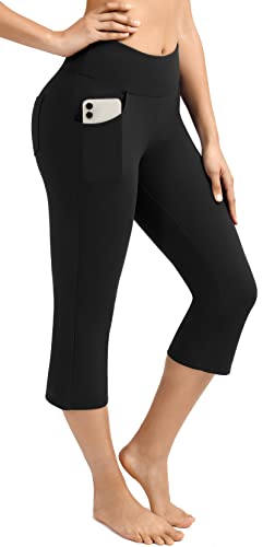 IUGA Yoga Pants with Pockets for Women High Waisted Capri Bootcut Pants Straight Leg Yoga Capris Pants Work Casual Workout