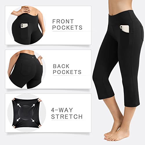 IUGA Yoga Pants with Pockets for Women High Waisted Capri Bootcut Pants Straight Leg Yoga Capris Pants Work Casual Workout